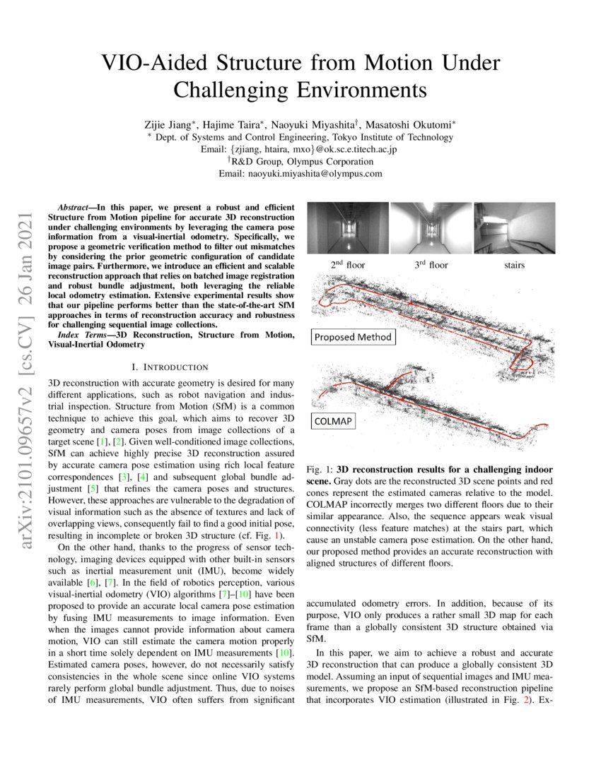 VIO-Aided Structure from Motion Under Challenging Environments | DeepAI