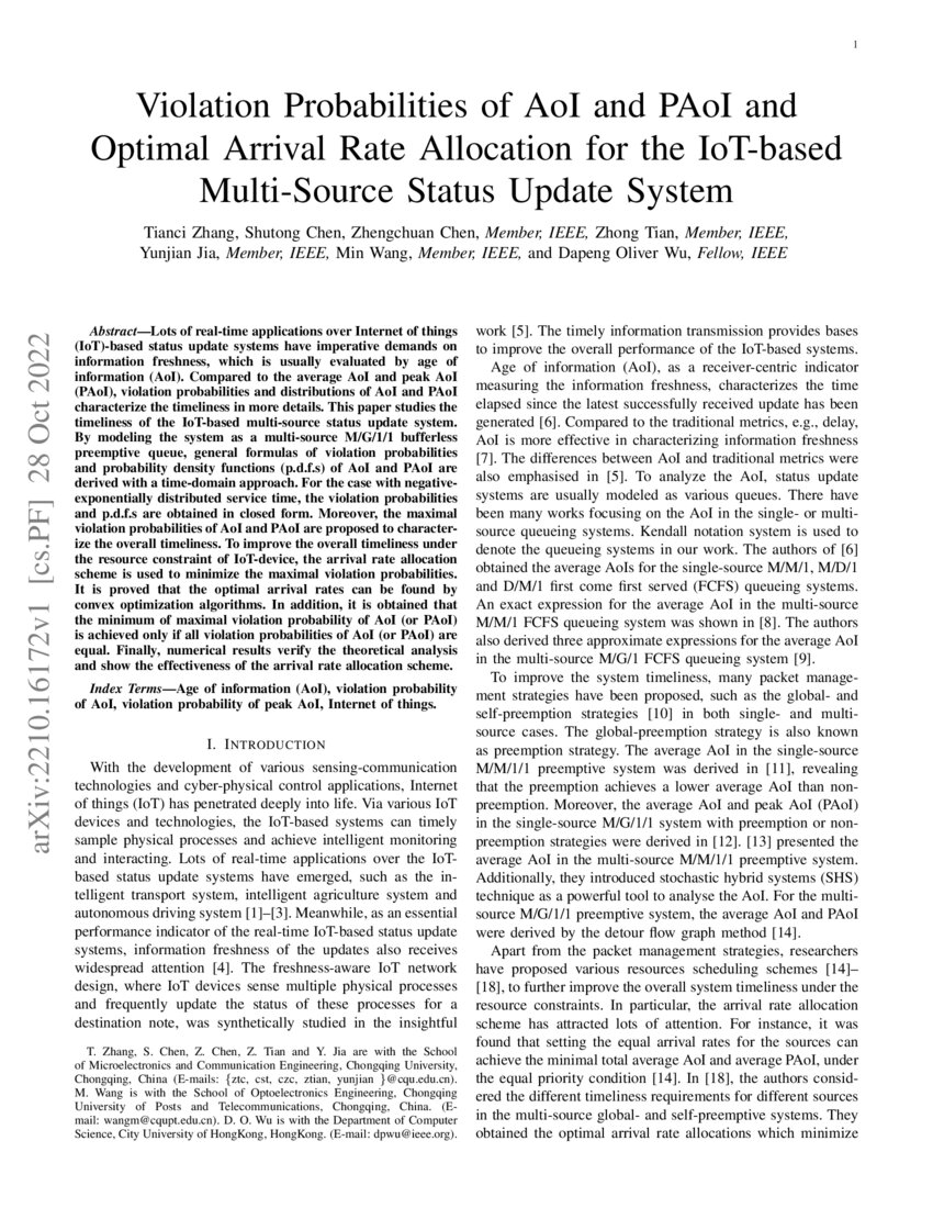 Violation Probabilities of AoI and PAoI and Optimal Arrival Rate Allocation for the IoT-based ...