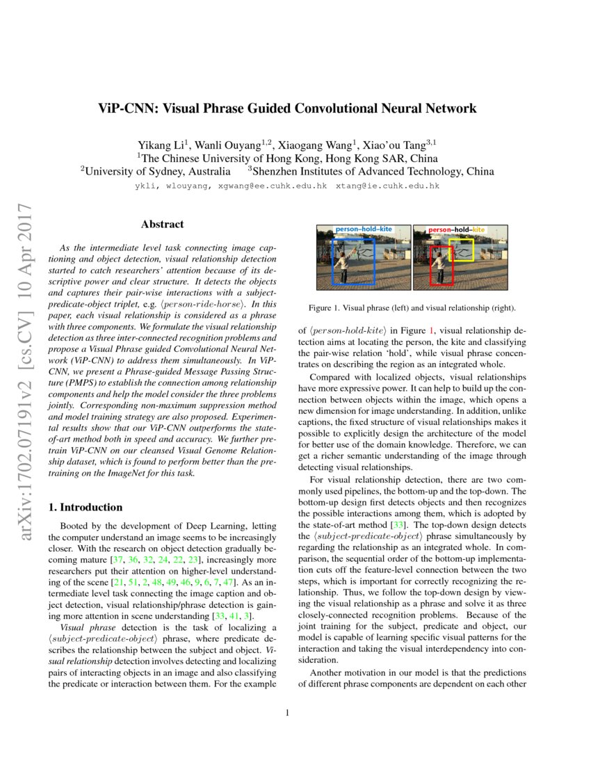 ViP-CNN: Visual Phrase Guided Convolutional Neural Network | DeepAI