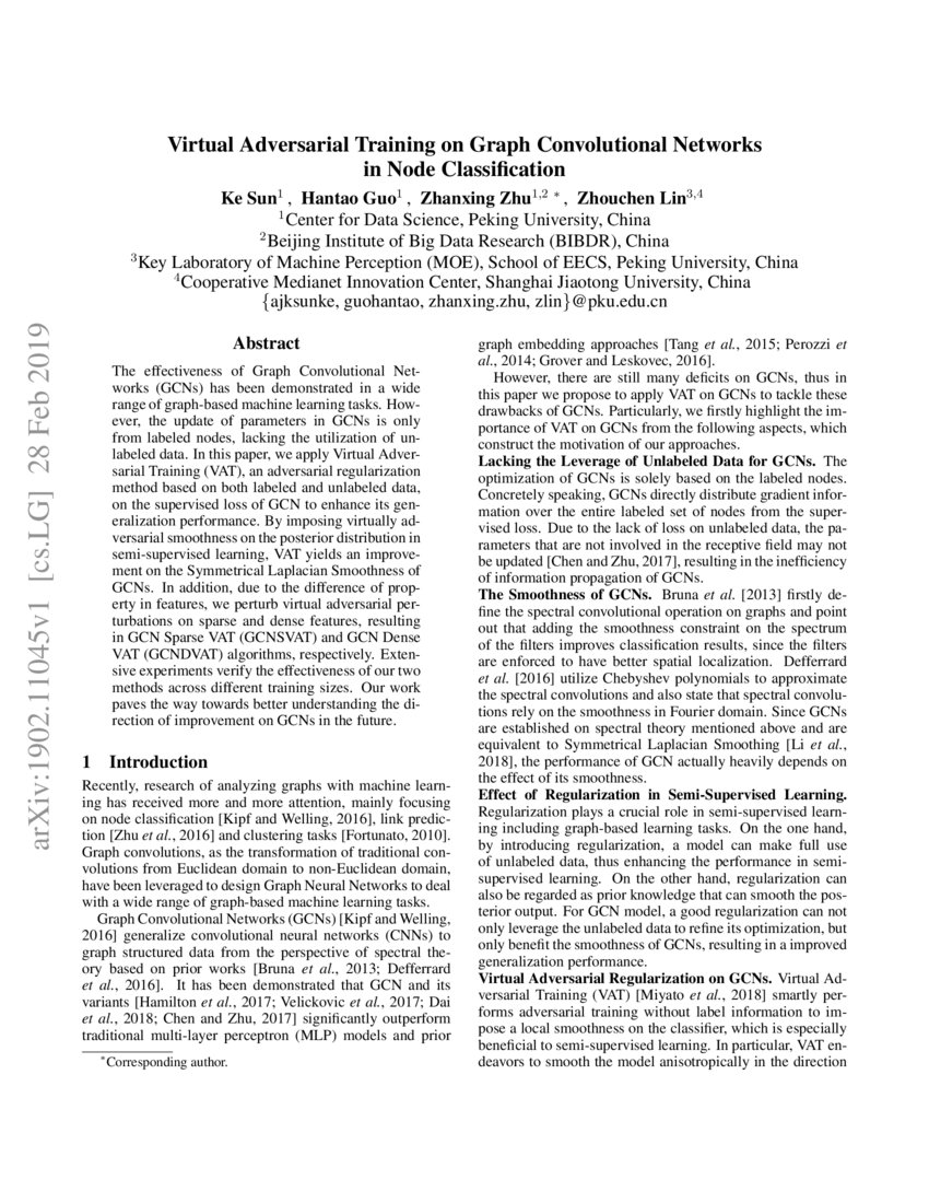 Virtual Adversarial Training On Graph Convolutional Networks In Node Classification Deepai