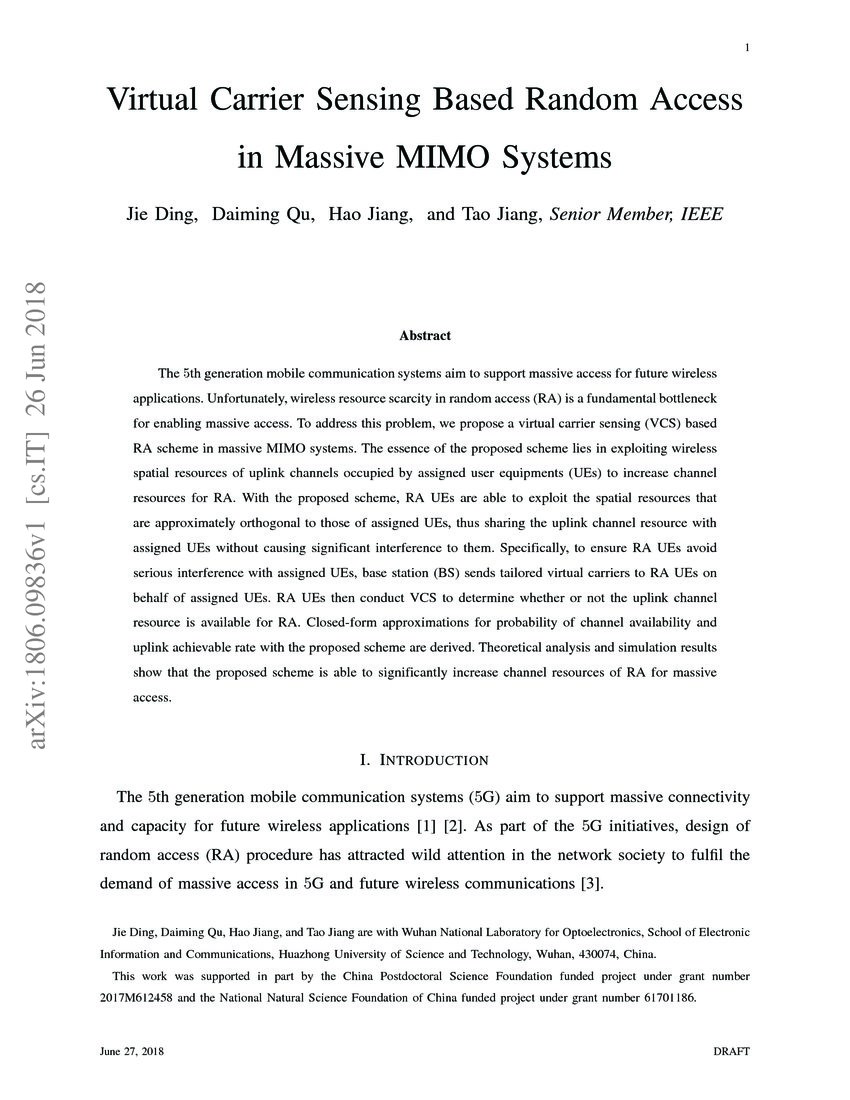 Virtual Carrier Sensing Based Random Access in Massive MIMO Systems | DeepAI