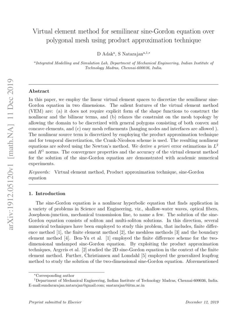 Virtual element method for semilinear sine-Gordon equation over ...