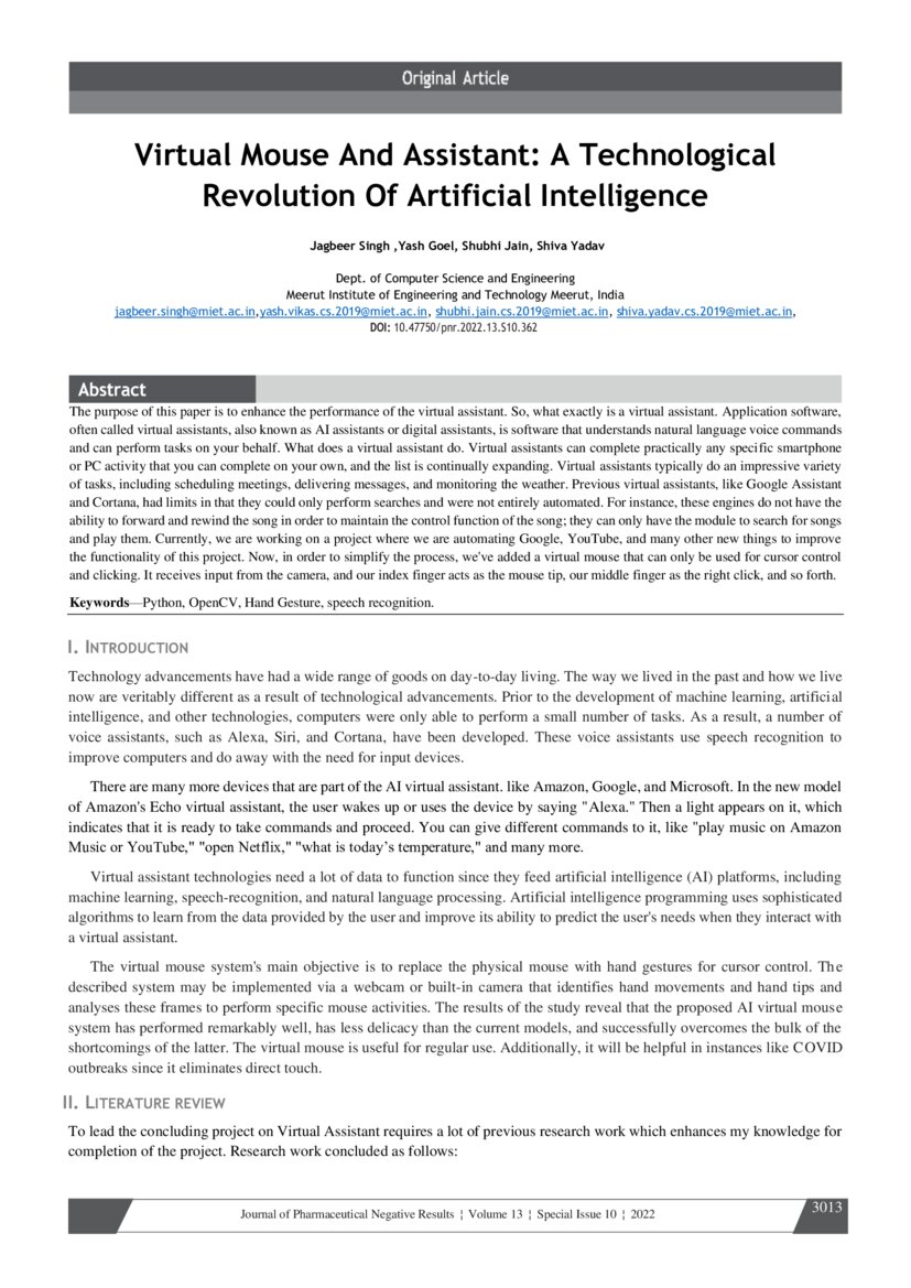 Virtual Mouse And Assistant: A Technological Revolution Of Artificial Intelligence | DeepAI