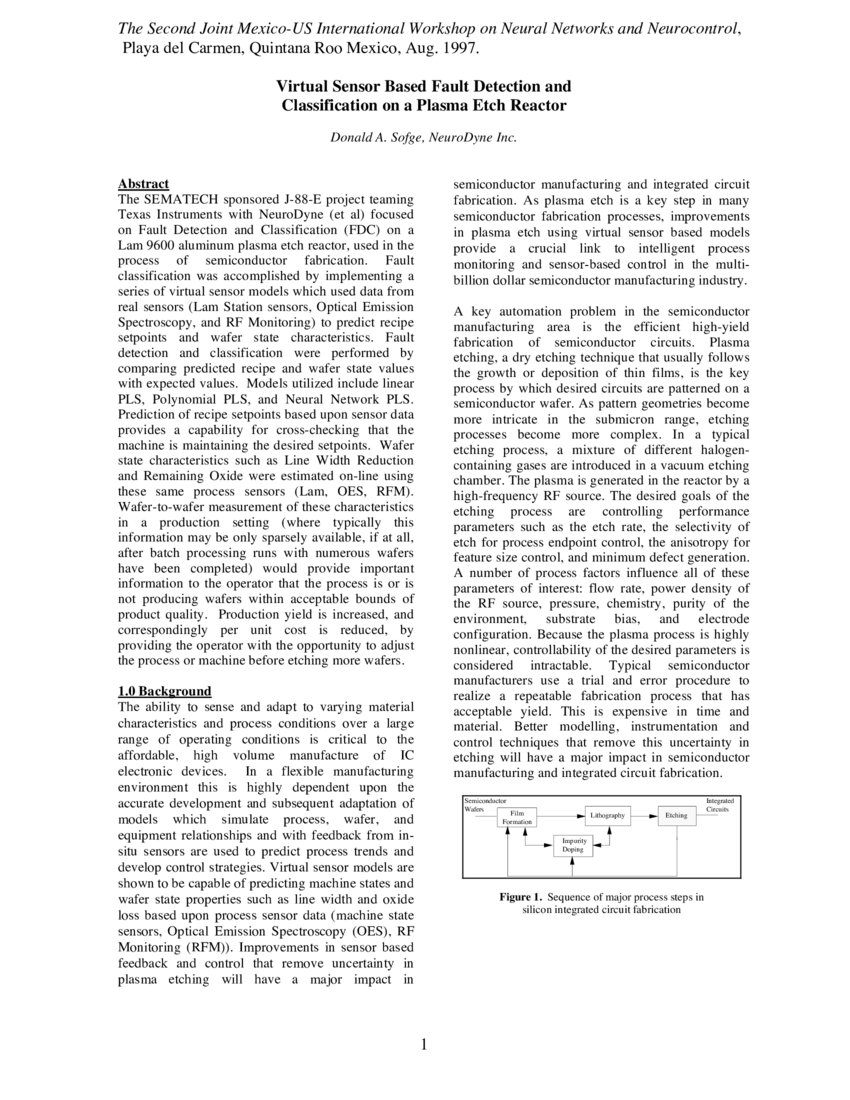Virtual Sensor Based Fault Detection and Classification on a Plasma Etch Reactor | DeepAI