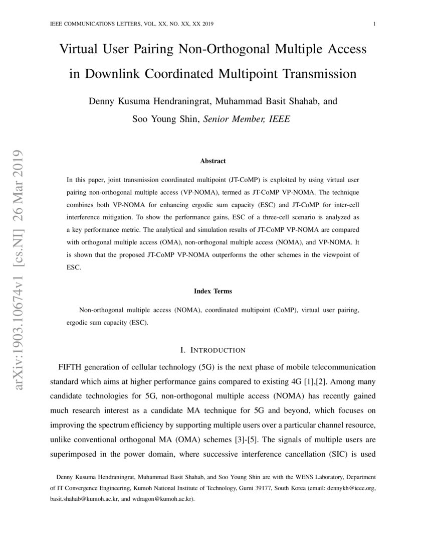 Virtual User Pairing Non-Orthogonal Multiple Access in Downlink Coordinated Multipoint ...