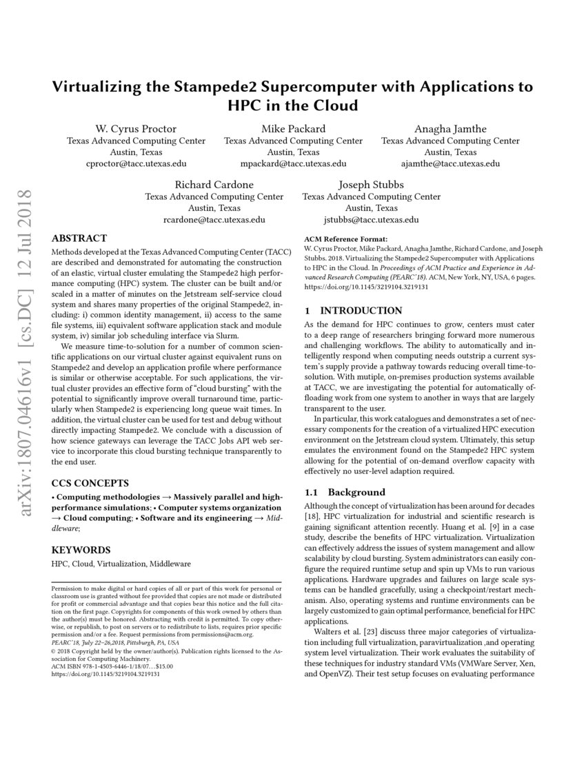 Virtualizing the Stampede2 Supercomputer with Applications to HPC in ...