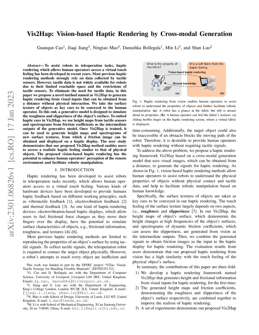 Vis2hap Vision Based Haptic Rendering By Cross Modal Generation Deepai