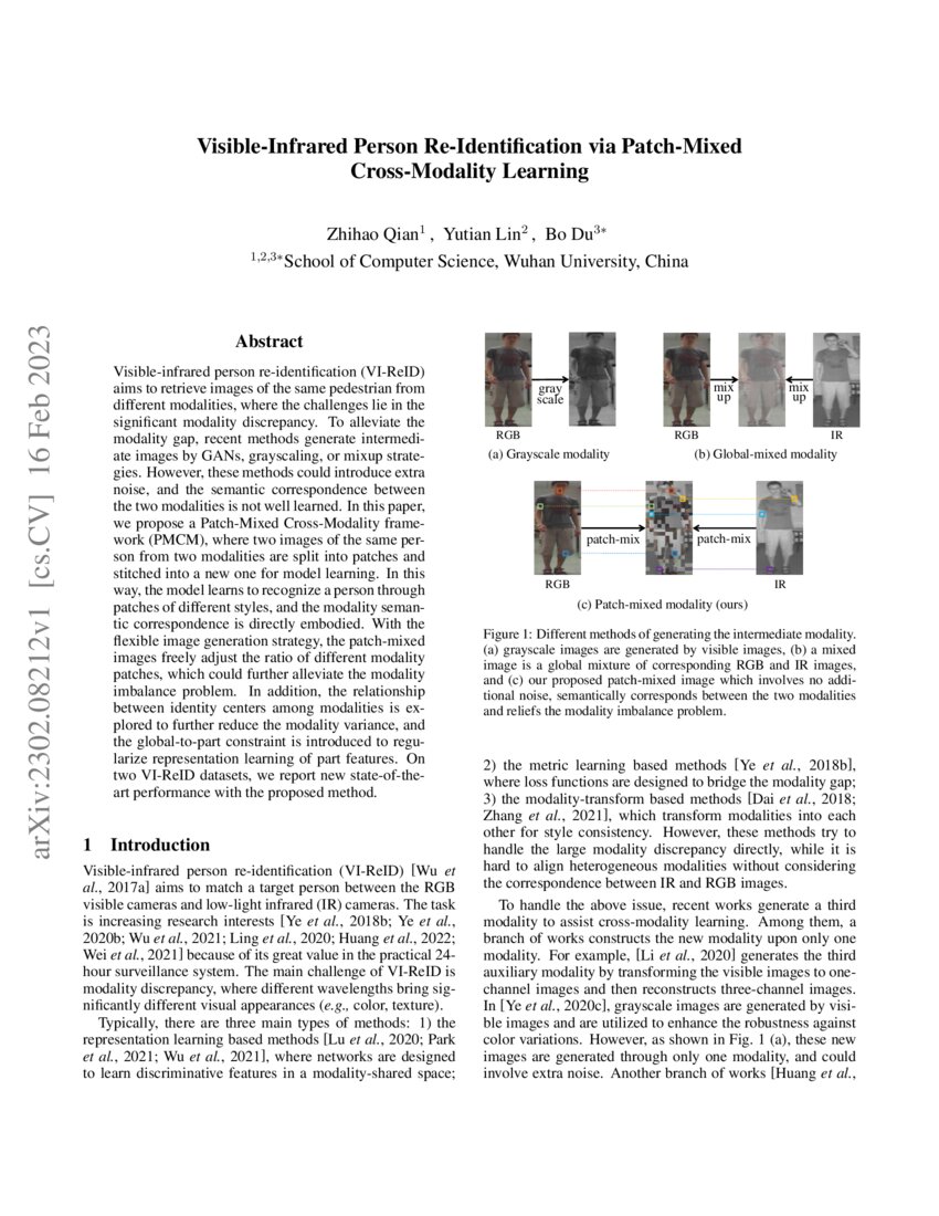 Visible-Infrared Person Re-Identification via Patch-Mixed Cross ... Visible-Infrared Person Re-Identification via Patch-Mixed Cross ...