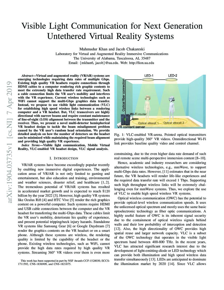 Visible Light Communication for Next Generation Untethered Virtual ...