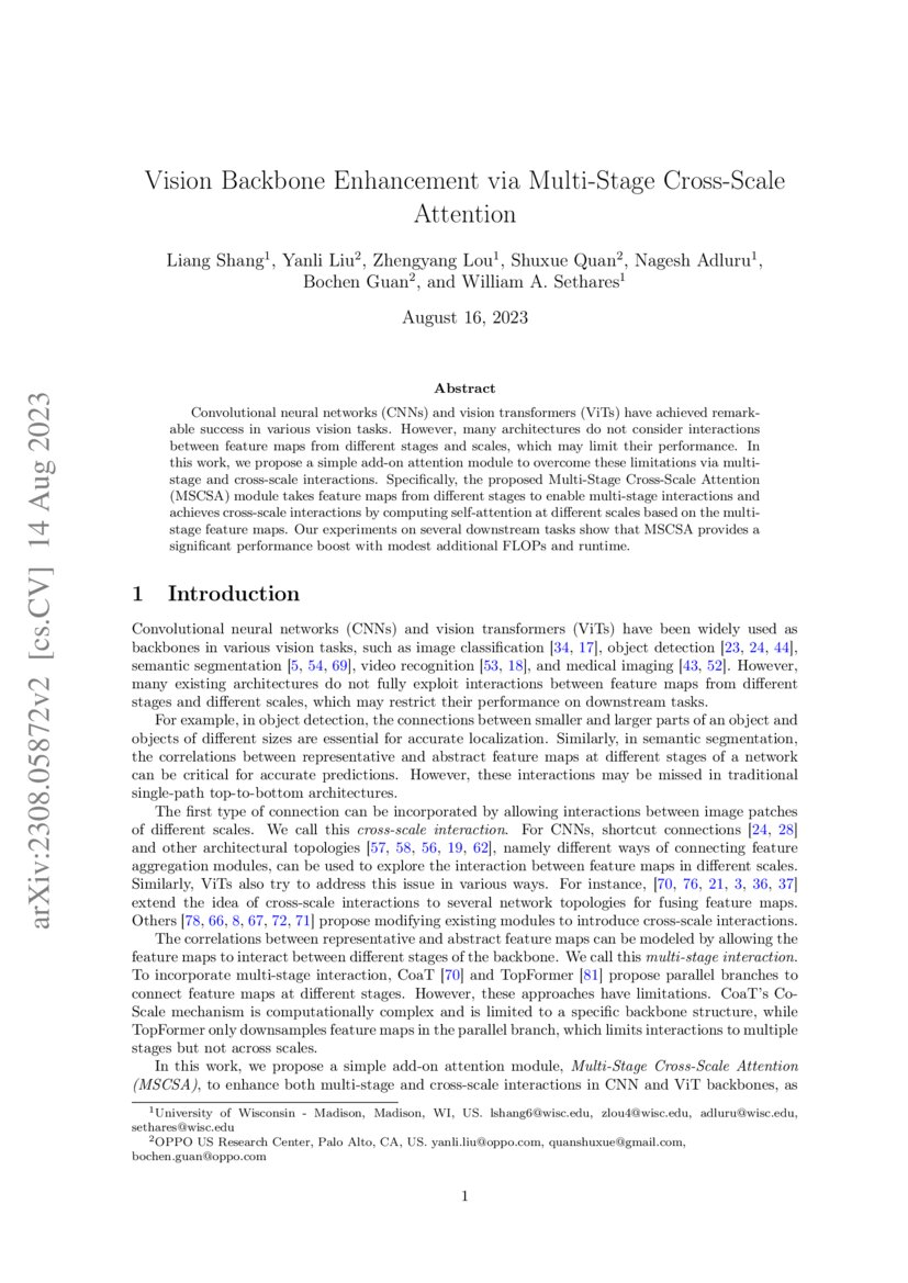 Vision Backbone Enhancement via Multi-Stage Cross-Scale Attention | DeepAI