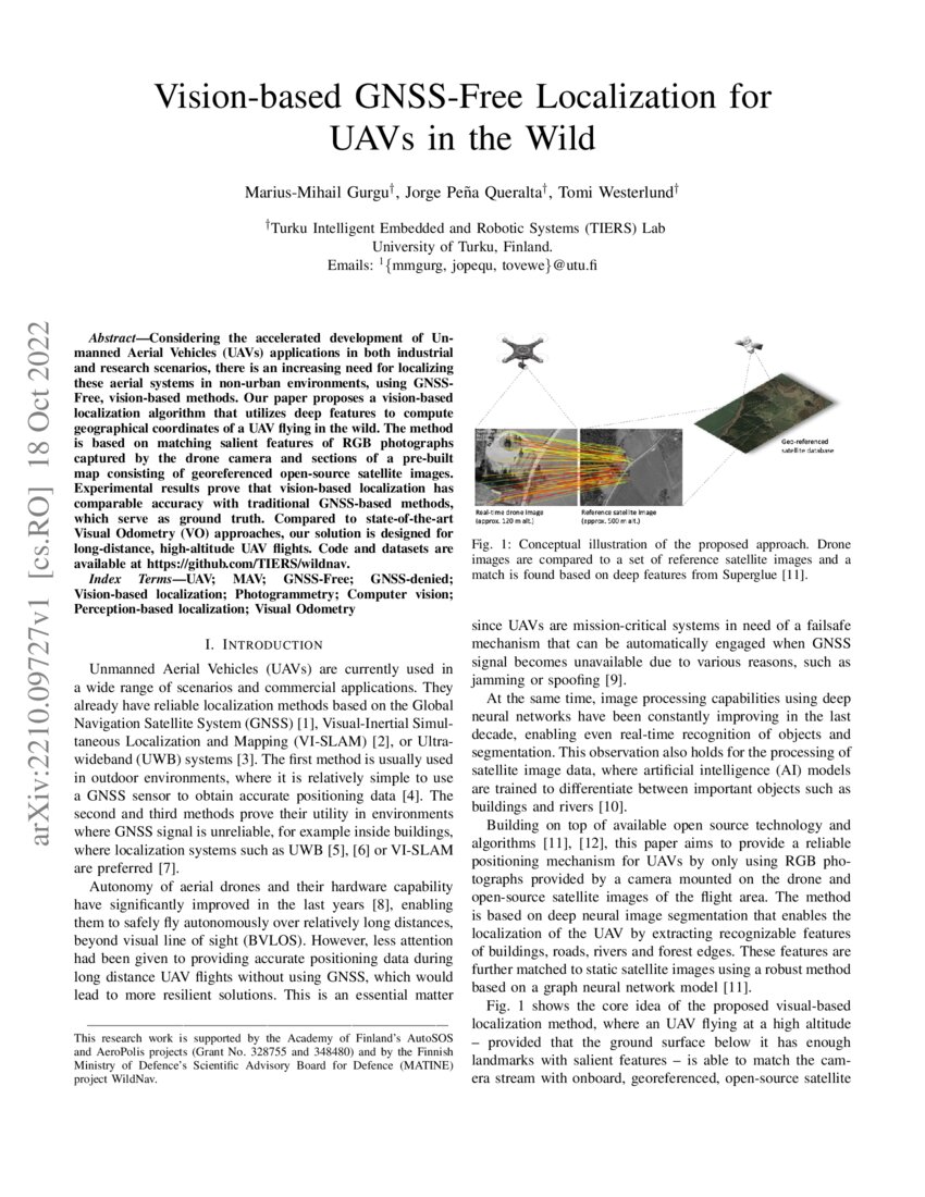 Vision-based GNSS-Free Localization for UAVs in the Wild | DeepAI