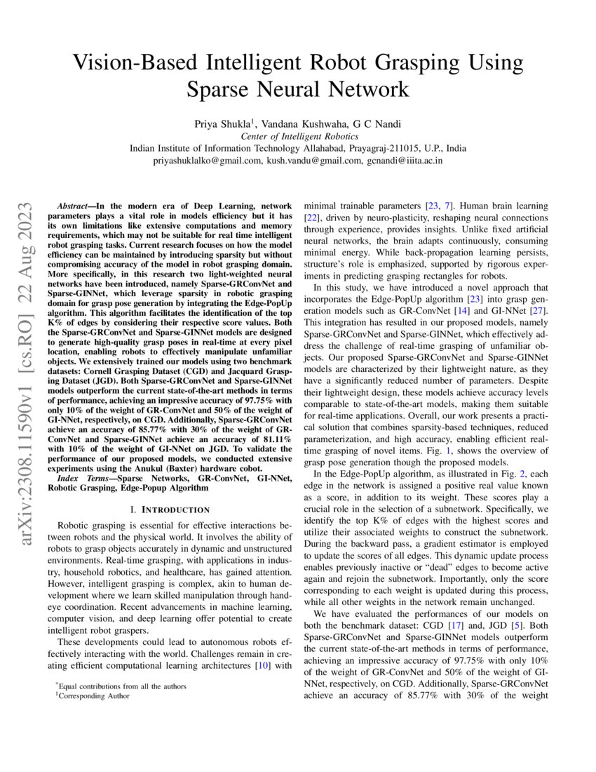 Vision-Based Intelligent Robot Grasping Using Sparse Neural Network | DeepAI