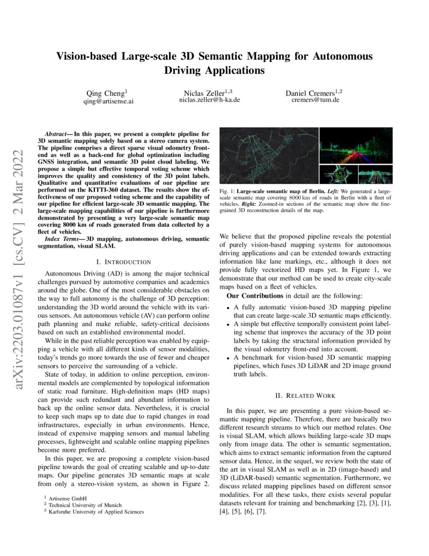 Vision Based Large Scale 3d Semantic Mapping For Autonomous Driving Applications Deepai