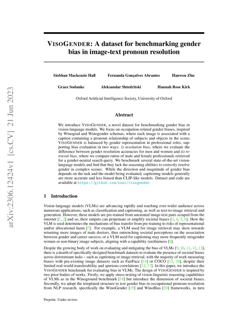 VisoGender: A dataset for benchmarking gender bias in image-text ...