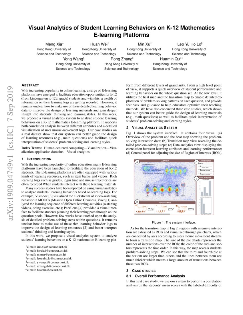 Visual Analytics of Student Learning Behaviors on K-12 Mathematics E-learning Platforms | DeepAI