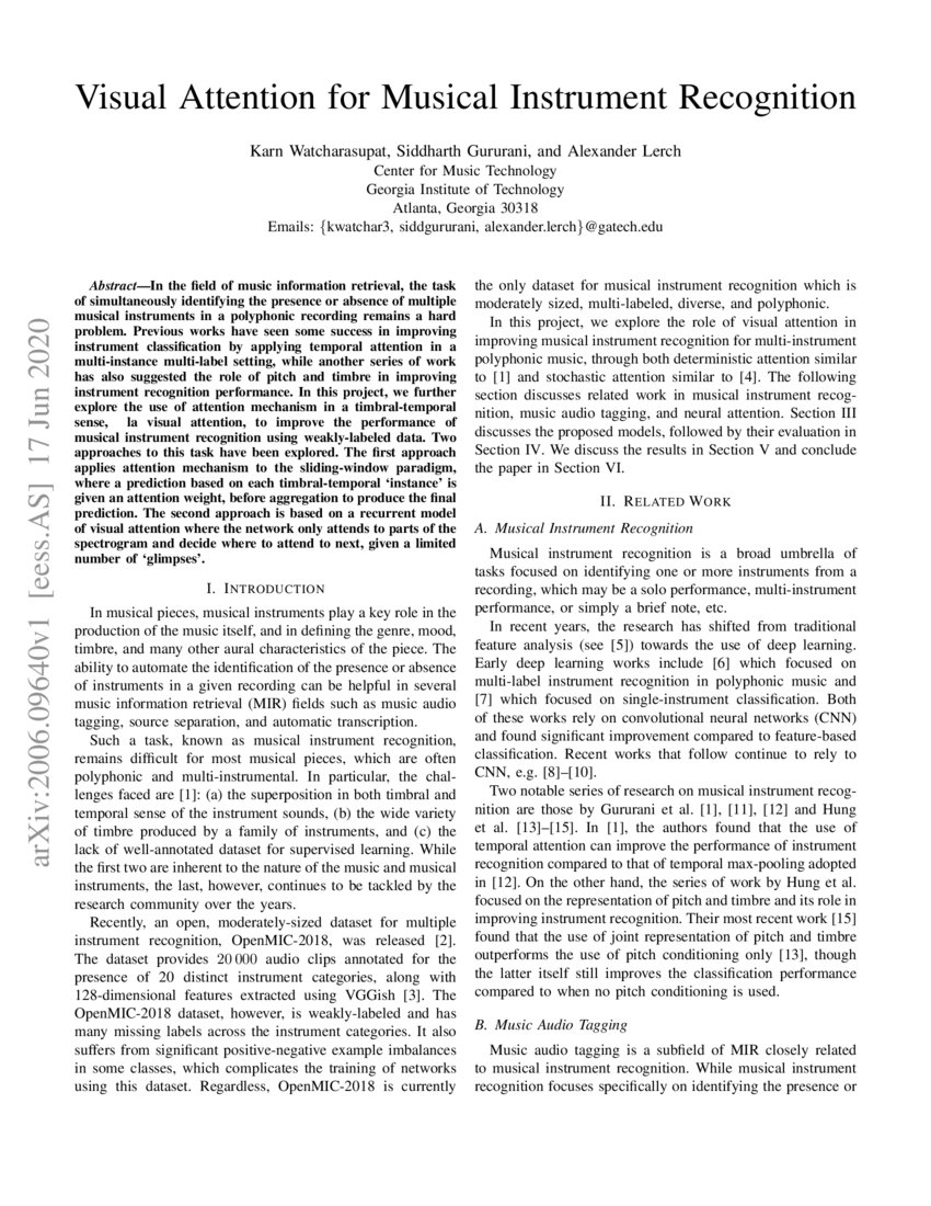 Visual Attention for Musical Instrument Recognition | DeepAI