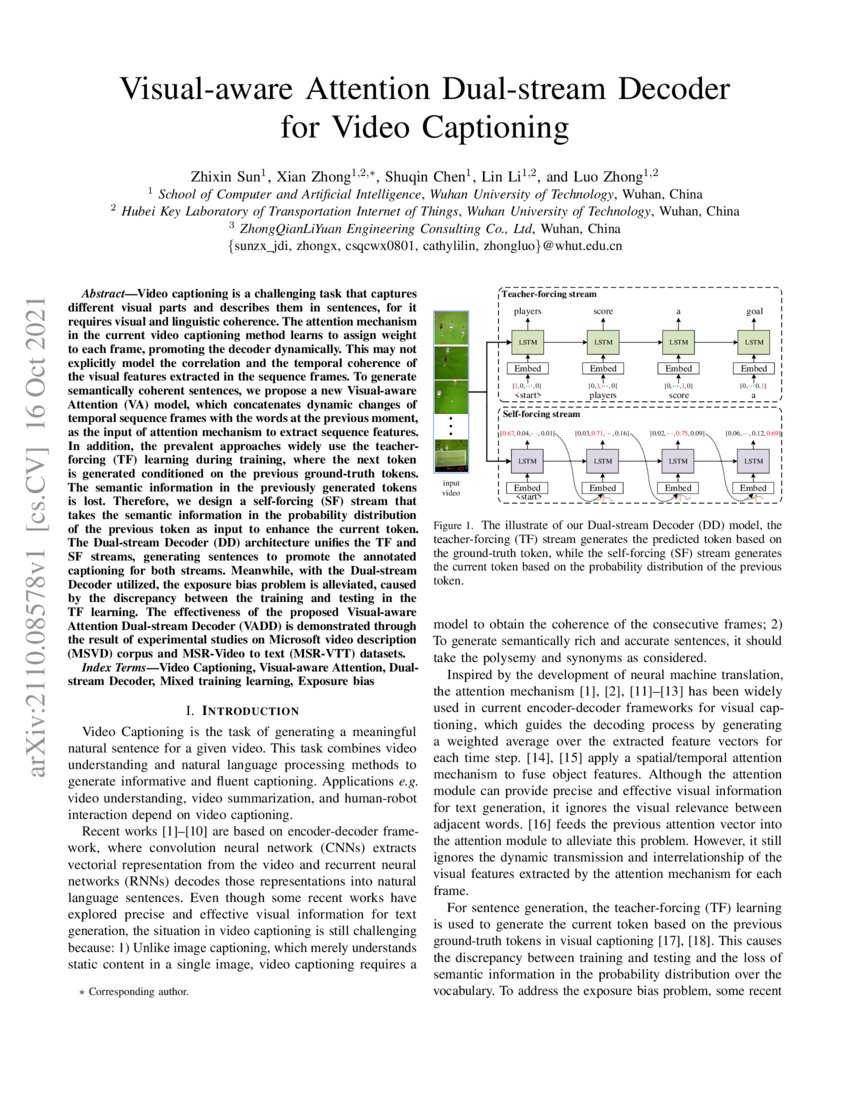 Visual-aware Attention Dual-stream Decoder for Video Captioning | DeepAI