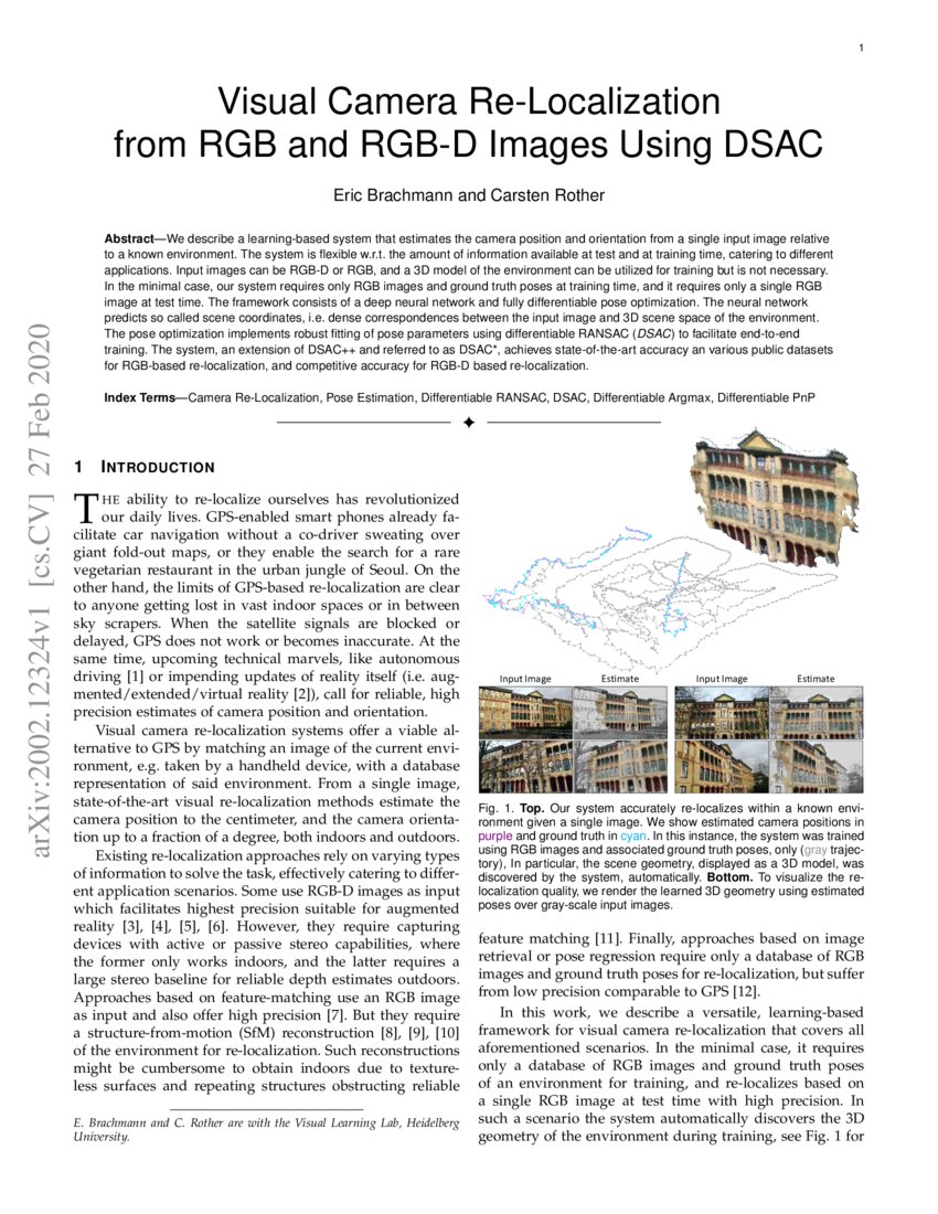 Visual Camera Re Localization From Rgb And Rgb D Images Using Dsac Deepai
