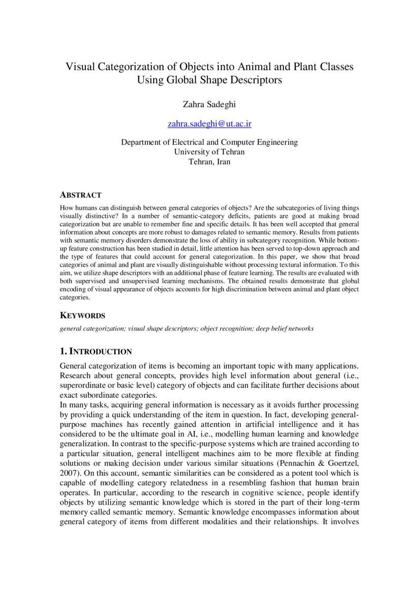 Visual Categorization of Objects into Animal and Plant Classes Using Global Shape Descriptors ...