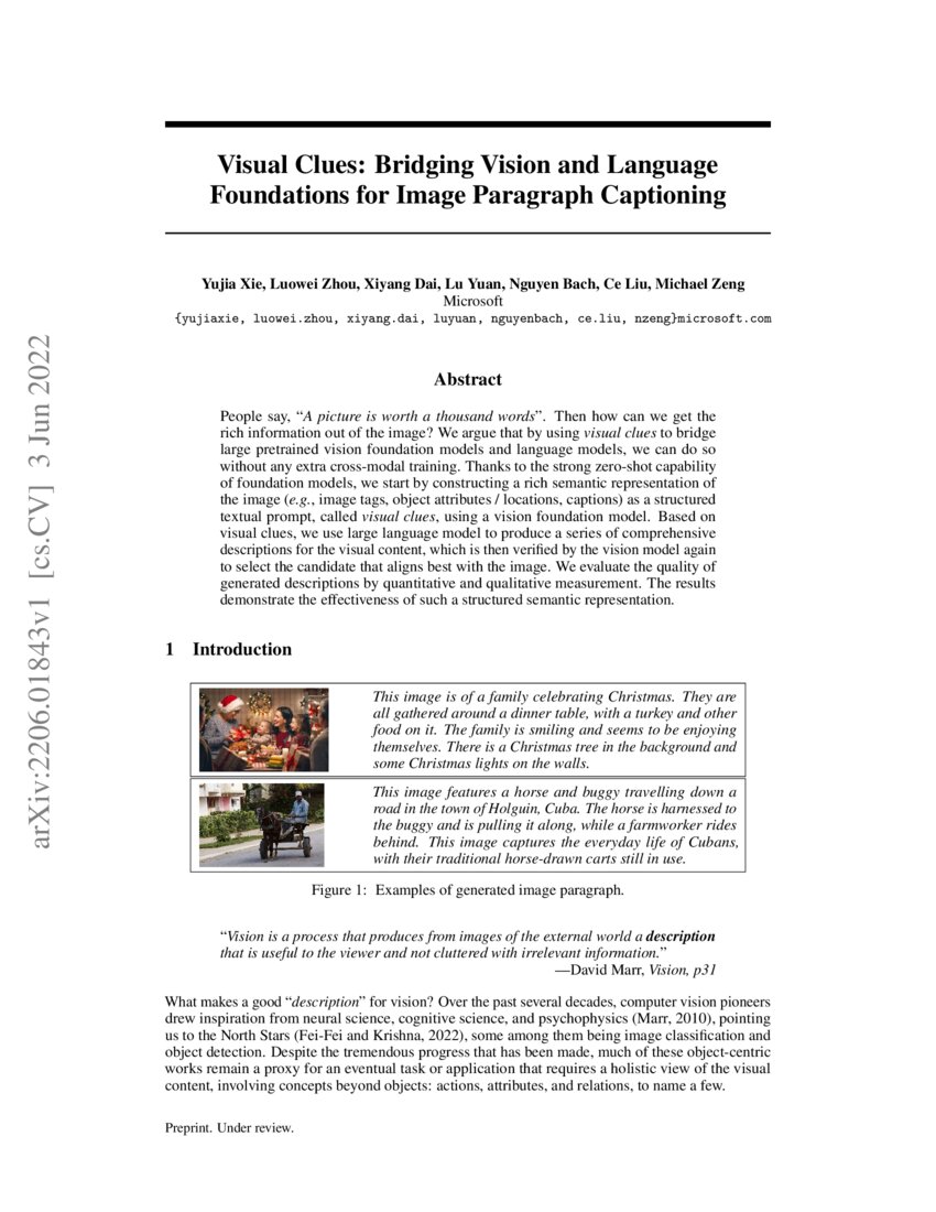 Visual Clues: Bridging Vision and Language Foundations for Image Paragraph Captioning | DeepAI
