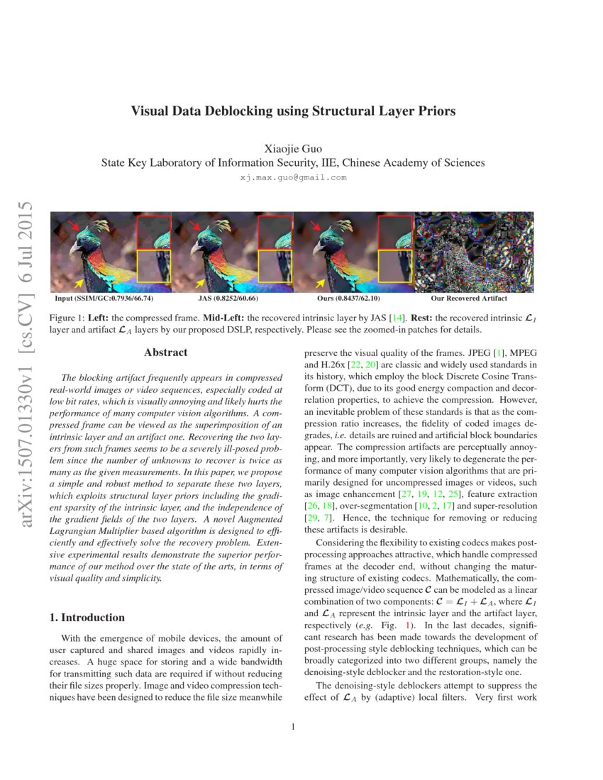 Visual Data Deblocking using Structural Layer Priors | DeepAI