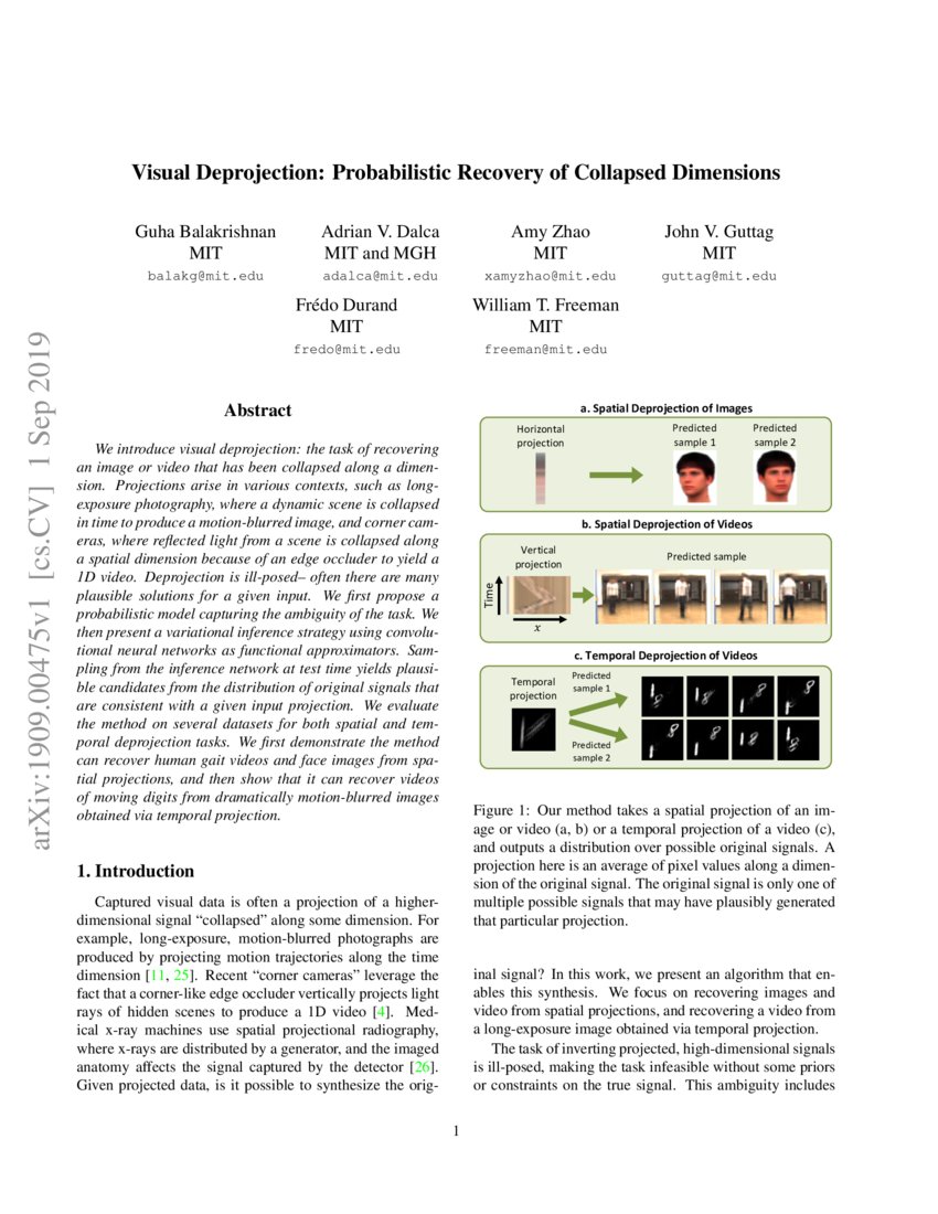Visual Deprojection: Probabilistic Recovery of Collapsed Dimensions | DeepAI