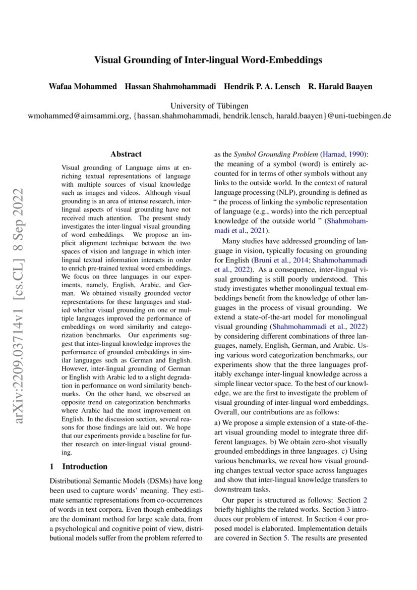 Visual Grounding of Inter-lingual Word-Embeddings | DeepAI