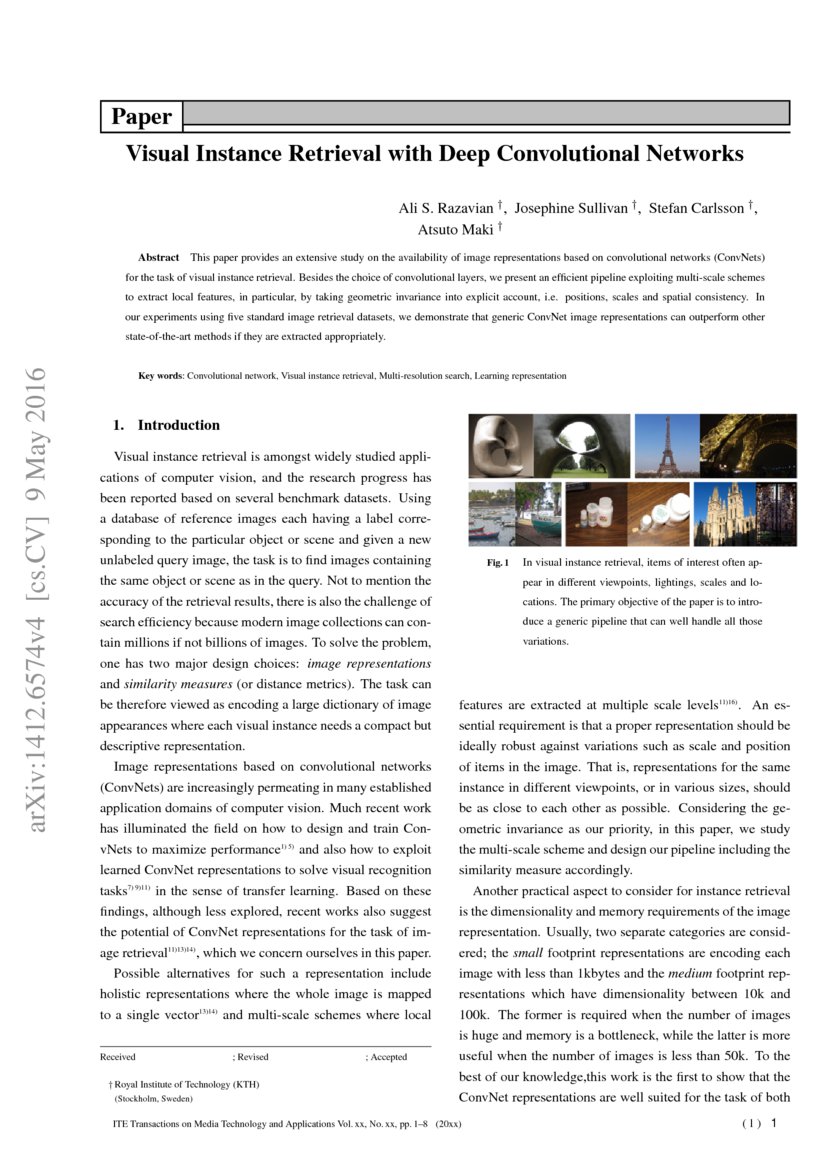 Visual Instance Retrieval With Deep Convolutional Networks Deepai 