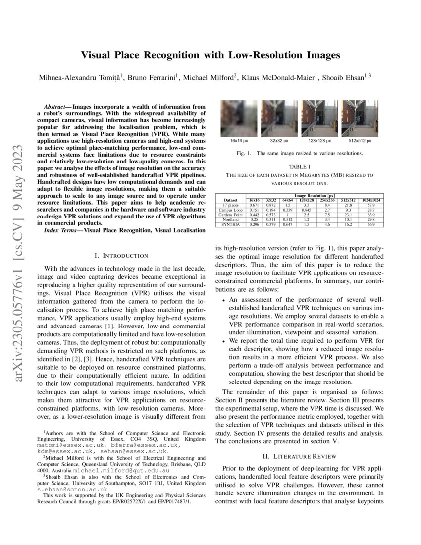 Visual Place Recognition With Low Resolution Images Deepai