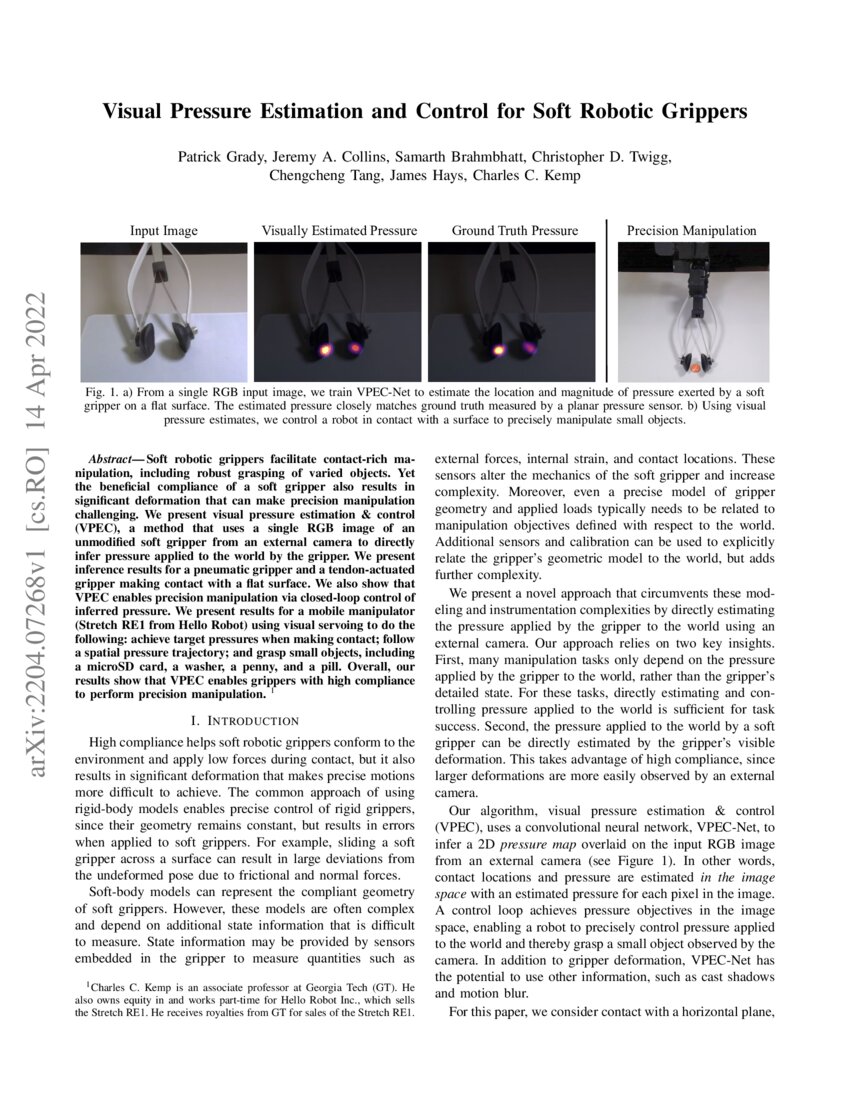 Visual Pressure Estimation and Control for Soft Robotic Grippers | DeepAI