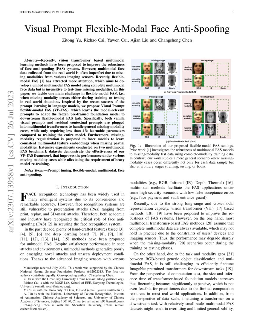 Visual Prompt Flexible Modal Face Anti Spoofing Deepai