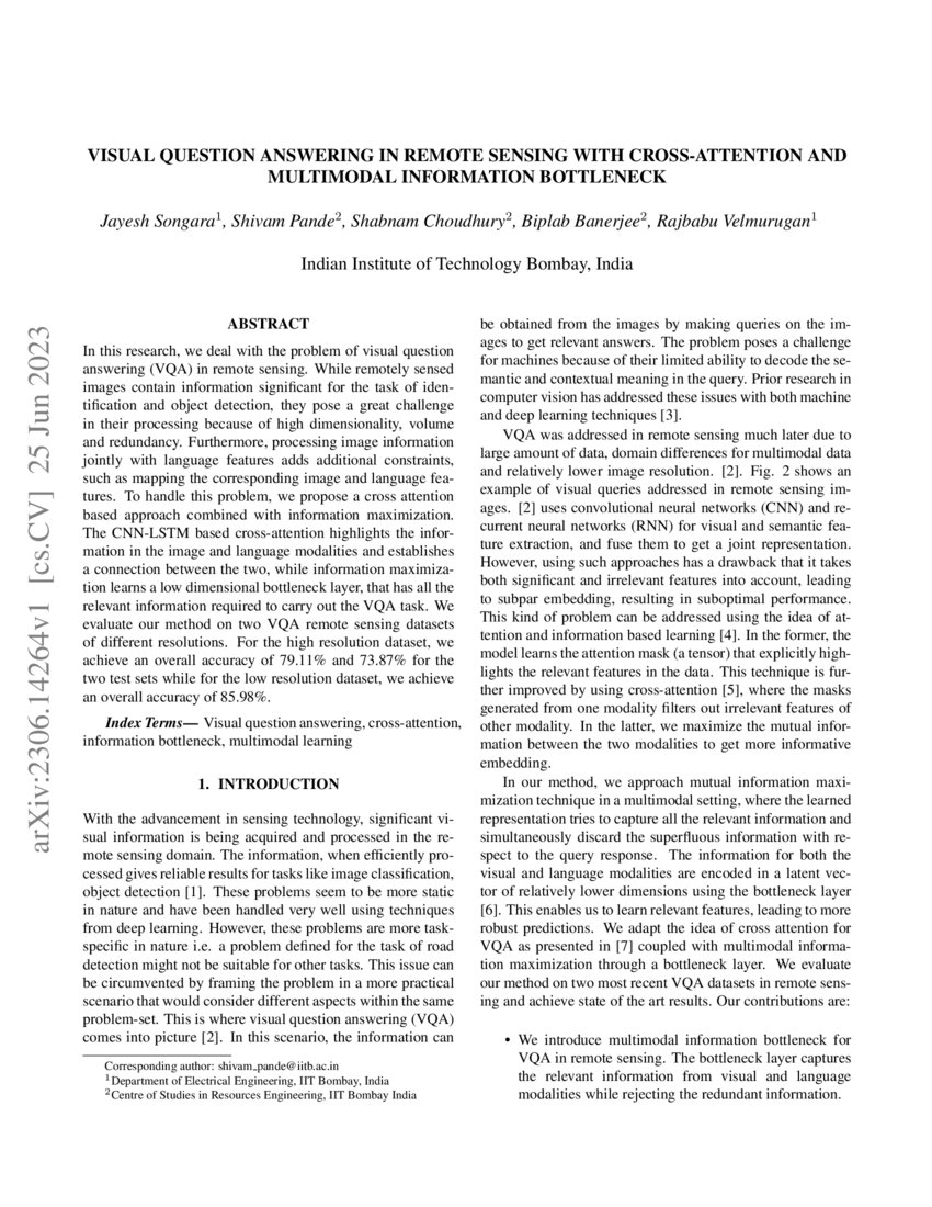Visual Question Answering In Remote Sensing With Cross Attention And