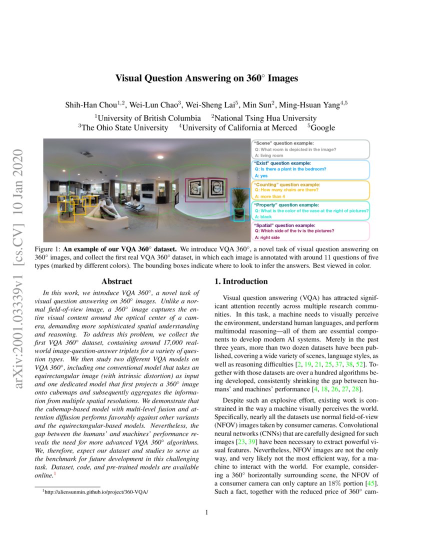 Visual Question Answering on 360° Images | DeepAI