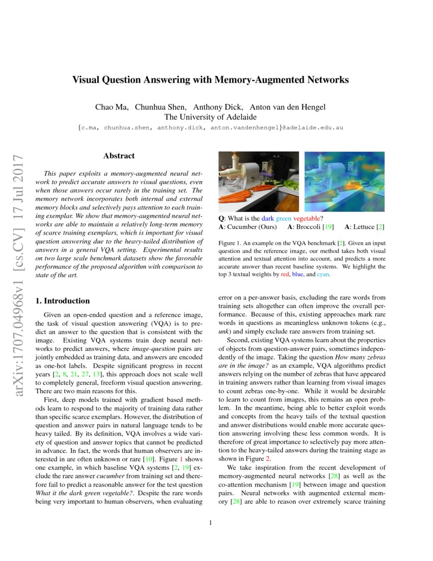 Visual Question Answering with Memory-Augmented Networks | DeepAI