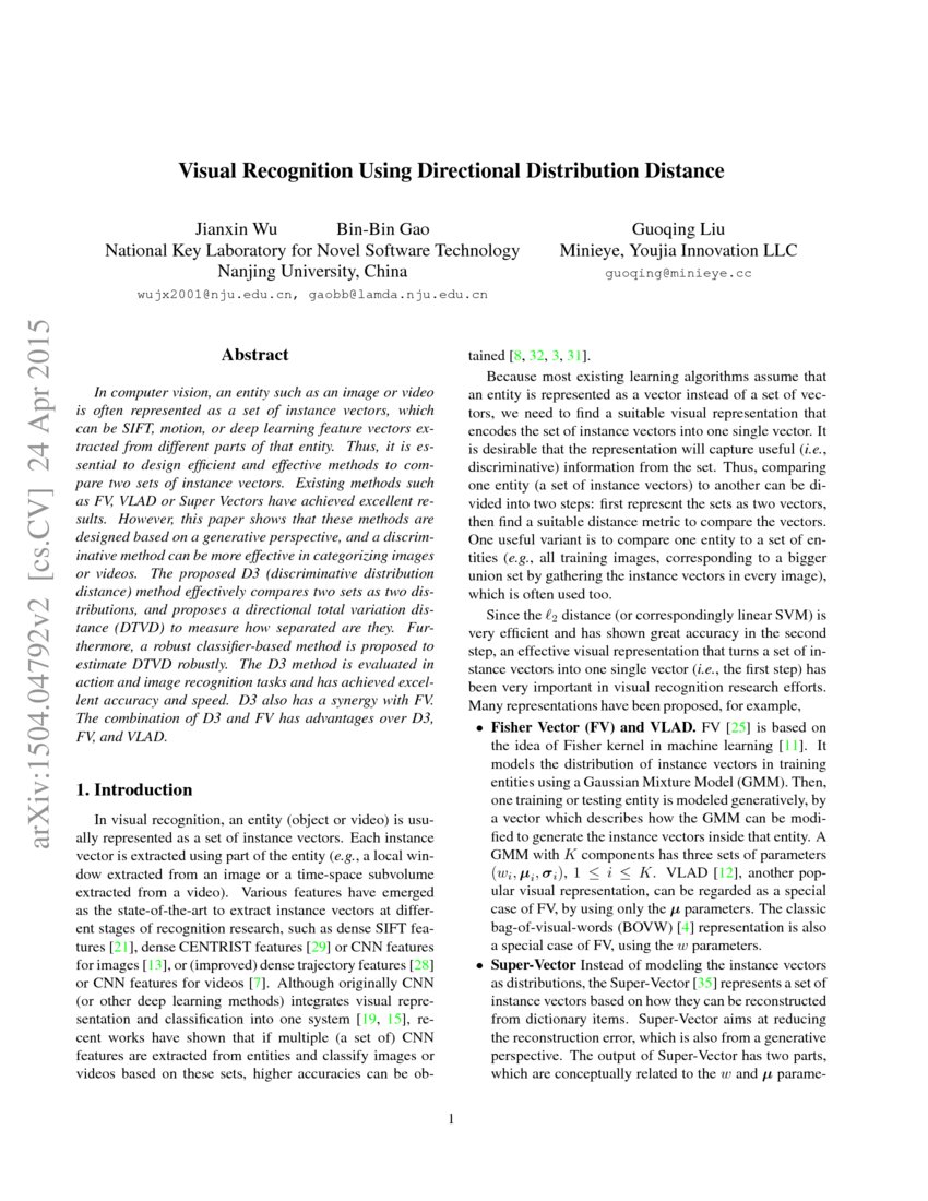 Visual Recognition Using Directional Distribution Distance | DeepAI