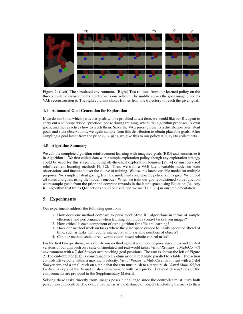 Visual Reinforcement Learning with Imagined Goals | DeepAI