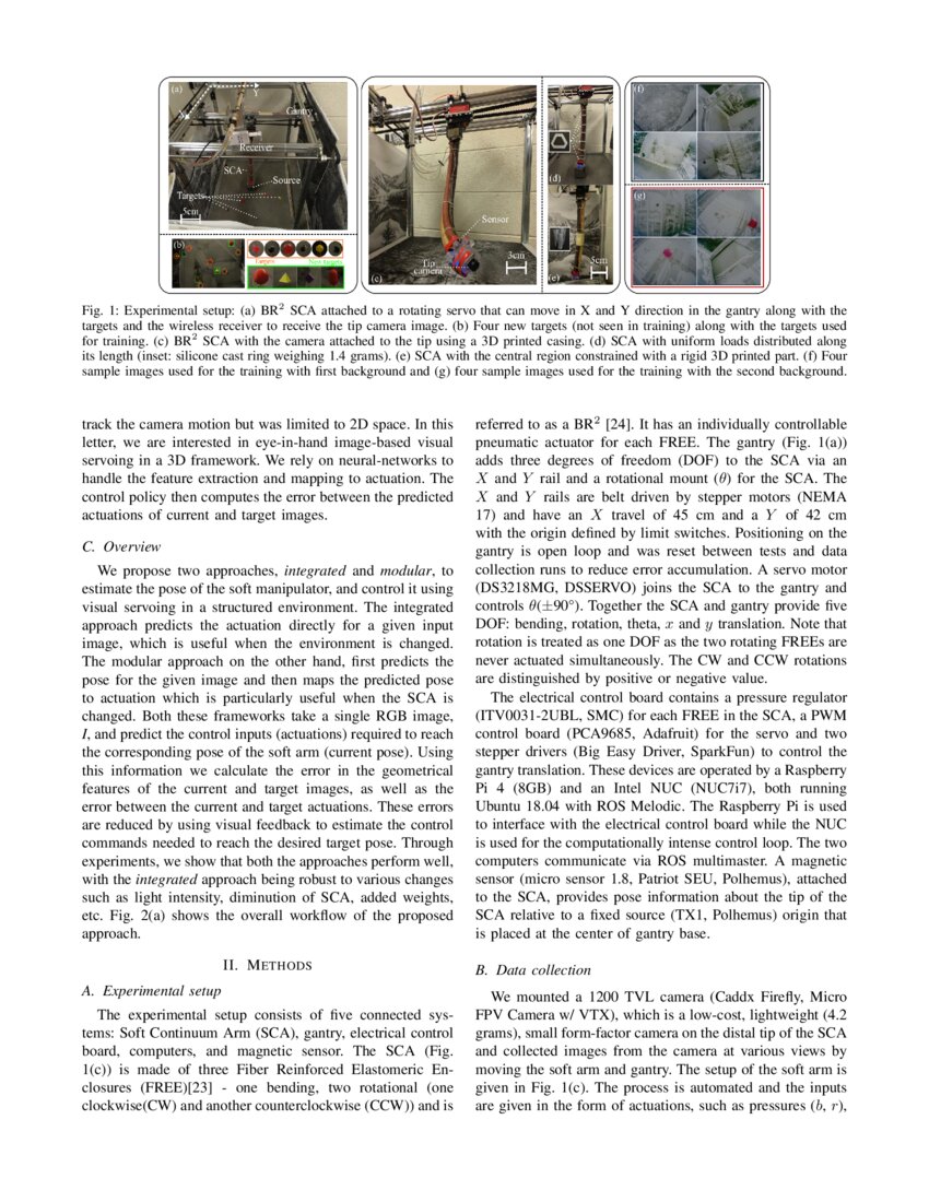 Visual Servoing for Pose Control of Soft Continuum Arm in a Structured Environment | DeepAI
