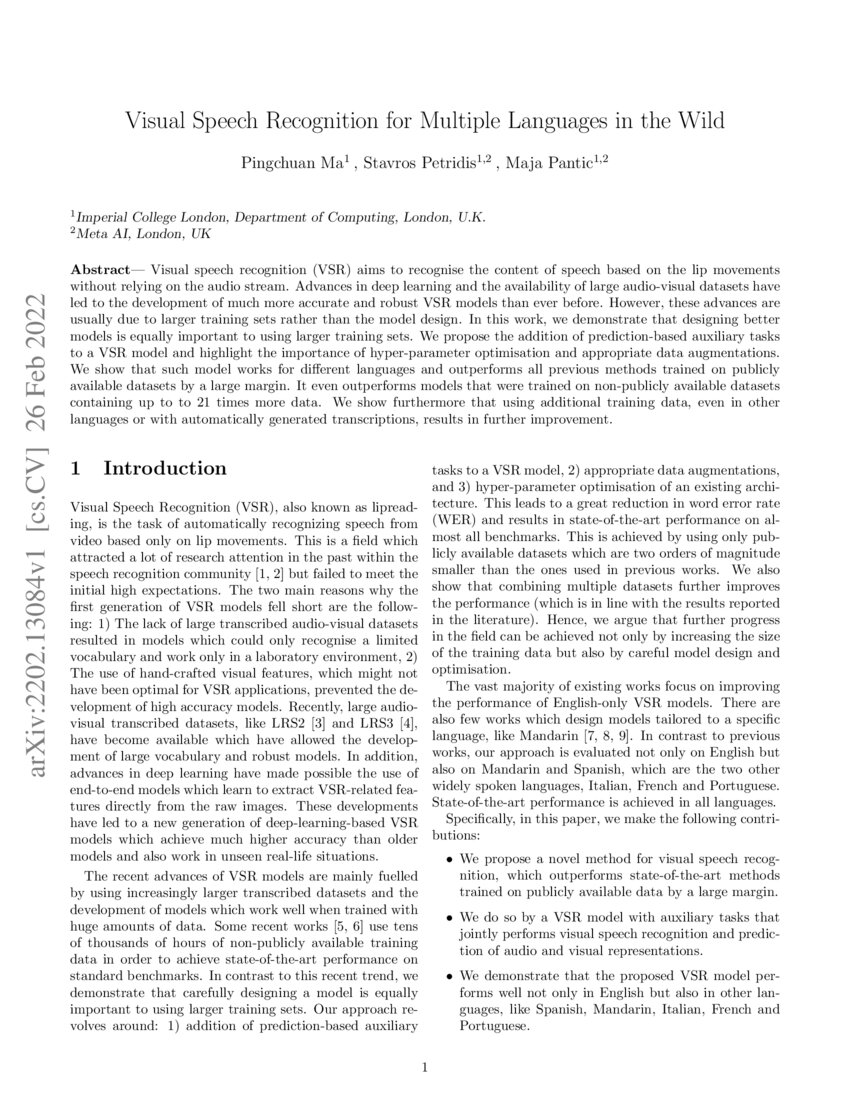 Visual Speech Recognition for Multiple Languages in the Wild | DeepAI