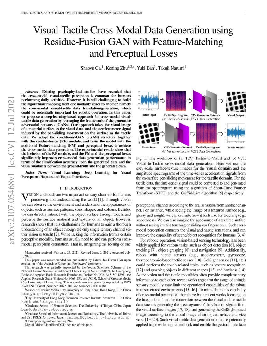 Visual Tactile Cross Modal Data Generation Using Residue Fusion Gan