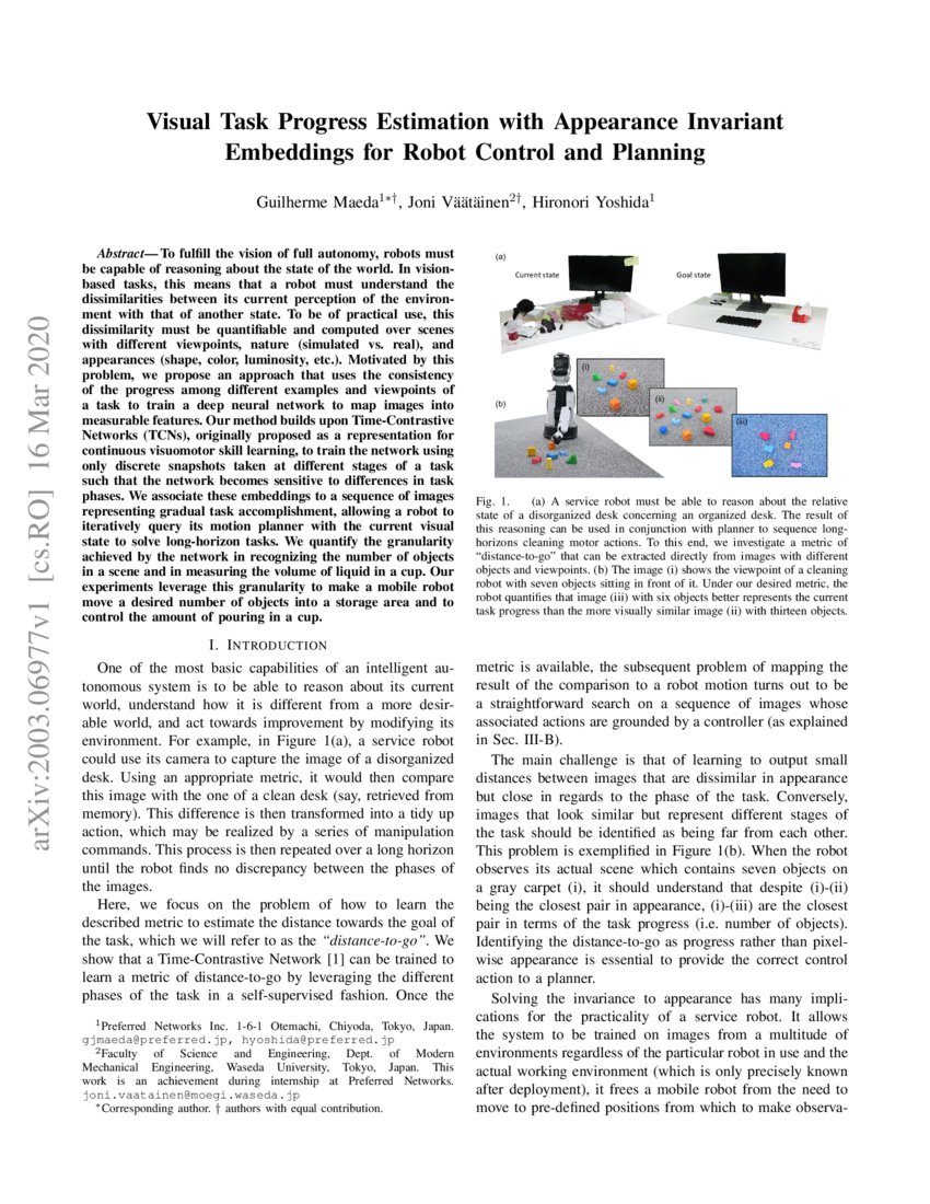 Visual Task Progress Estimation With Appearance Invariant Embeddings