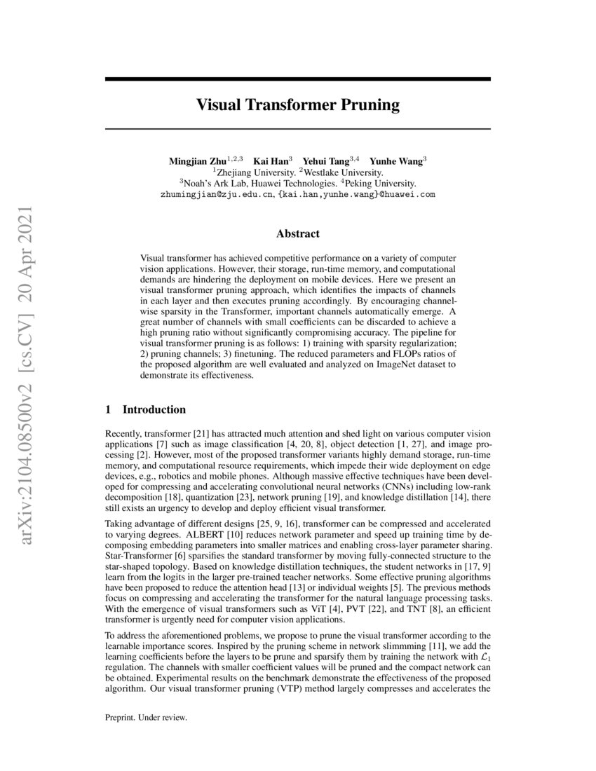 Visual Transformer Pruning | DeepAI