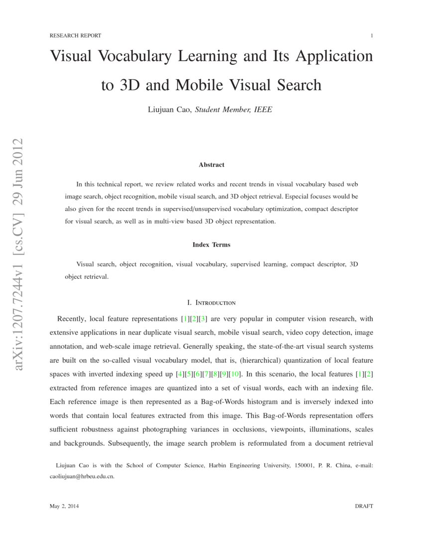 Visual Vocabulary Learning and Its Application to 3D and Mobile Visual ...