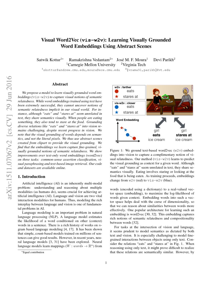 Visual Word2Vec (vis-w2v): Learning Visually Grounded Word Embeddings ...