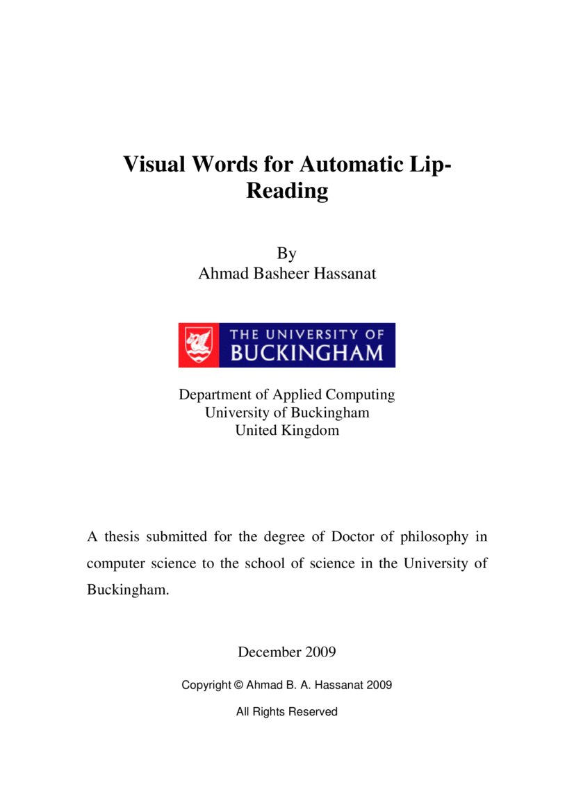 Visual Words for Automatic Lip-Reading | DeepAI