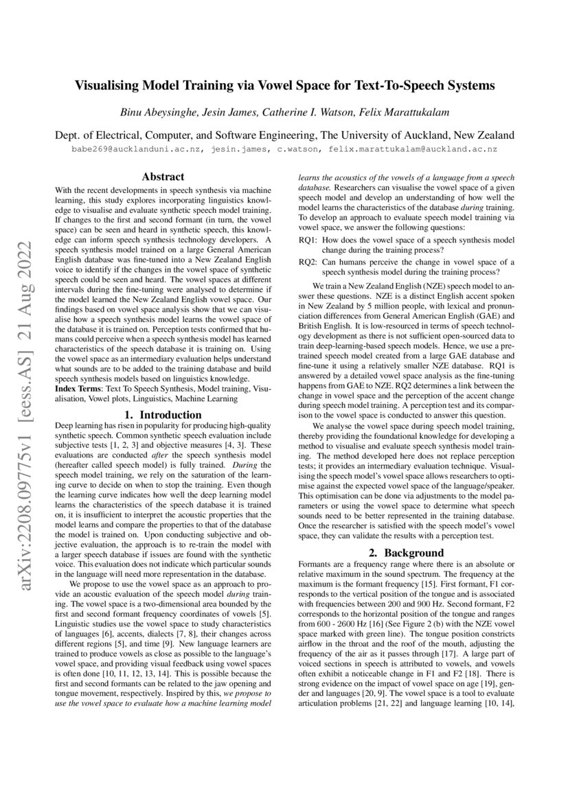 Visualising Model Training via Vowel Space for Text-To-Speech Systems | DeepAI
