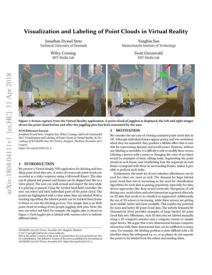 Visualization and Labeling of Point Clouds in Virtual Reality | DeepAI