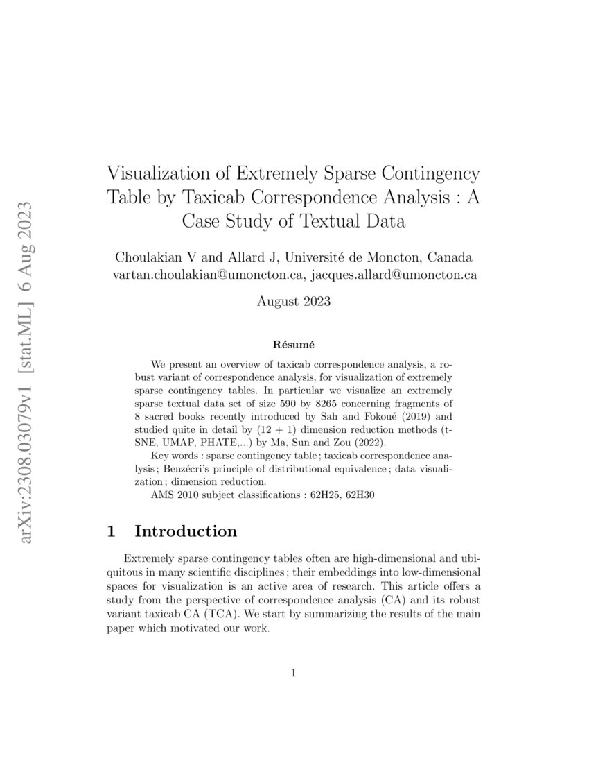 Visualization of Extremely Sparse Contingency Table by Taxicab Correspondence Analysis: A Case ...