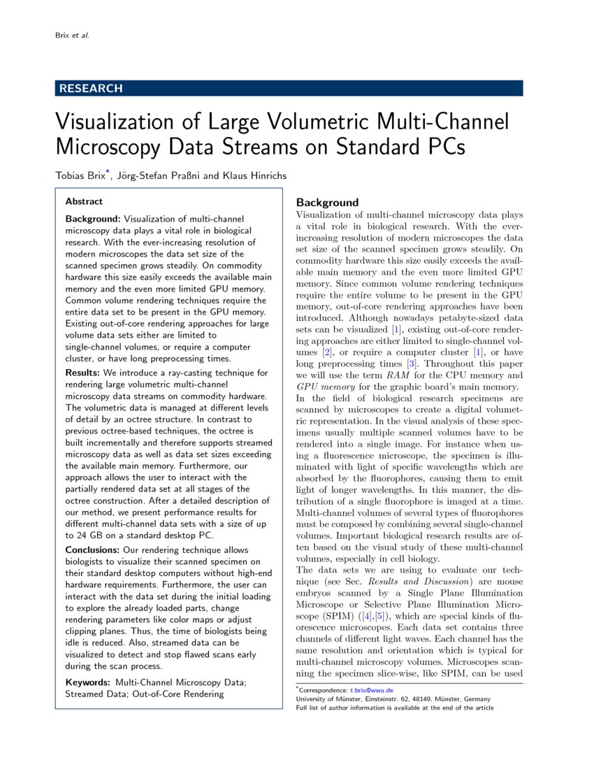 Visualization of Large Volumetric Multi-Channel Microscopy Data Streams ...