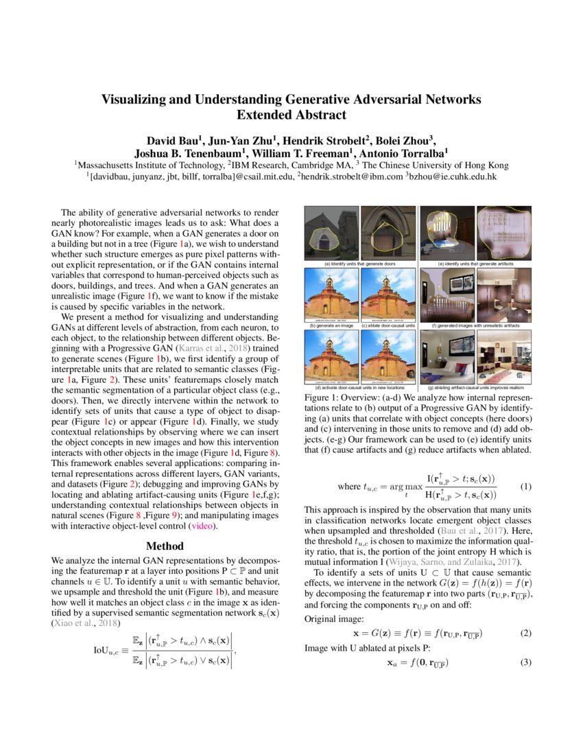 Visualizing and Understanding Generative Adversarial Networks (Extended Abstract) | DeepAI
