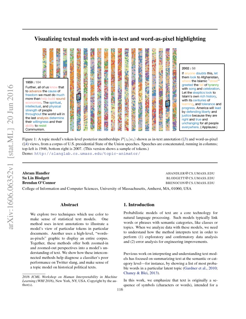 Visualizing textual models with in-text and word-as-pixel highlighting ...